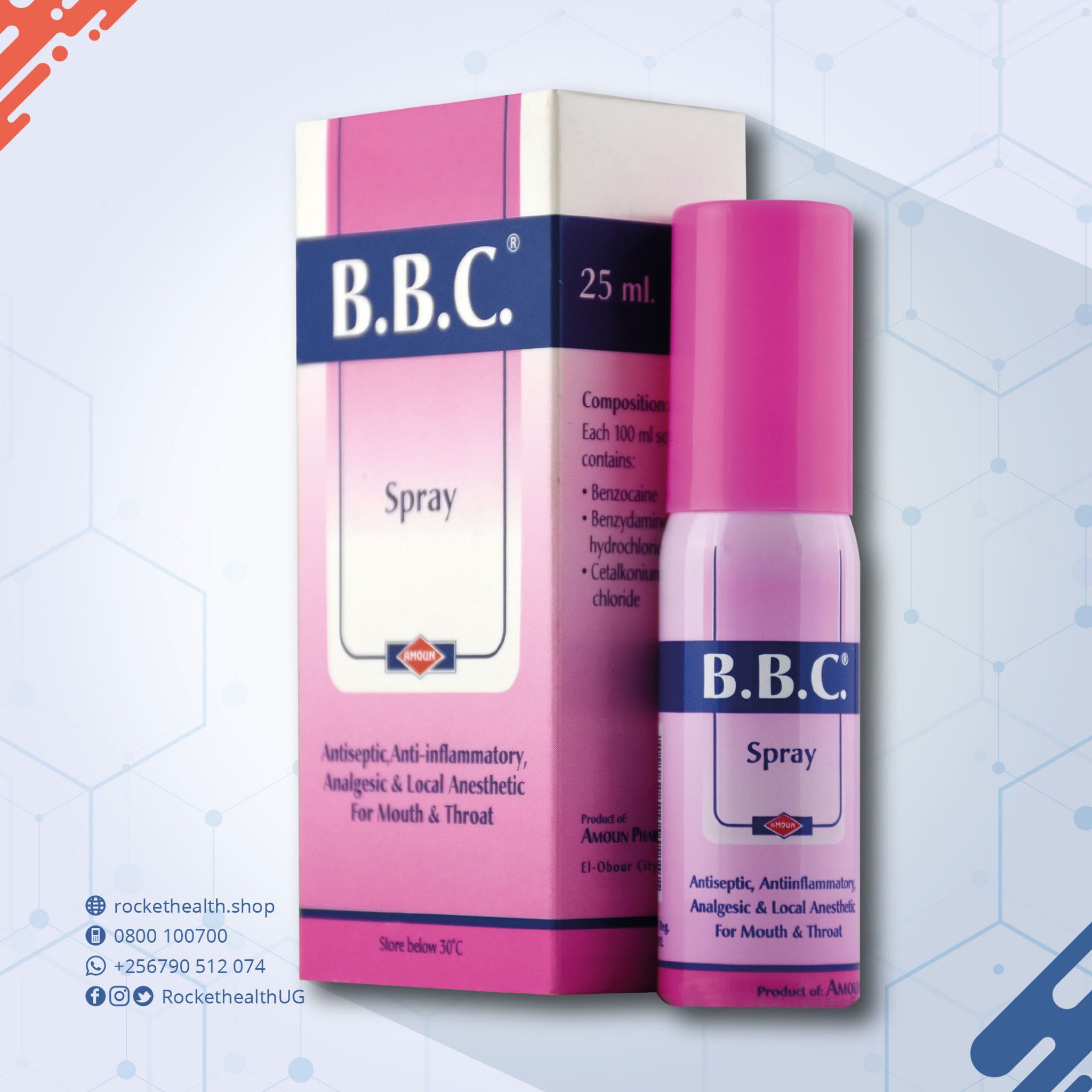 B.B.C local anesthetic, antiseptic, anti inflammatory and analgesic spray for oropharyngeal ...